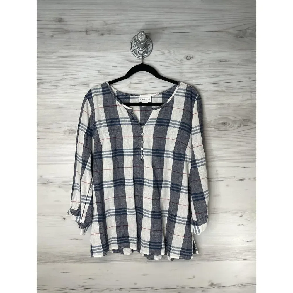 Liz Claiborne | Tops | Liz Claiborne Shirt Womens Large Blue White ...